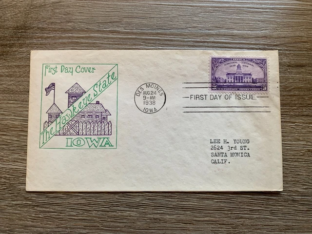 IOWA UNITED STATES 1938 First Day Of Issue Postal Cover Stamp Envelope ...