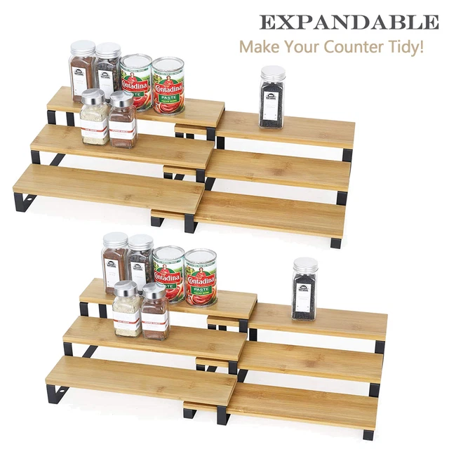 4 PACK SPICE Rack Expandable 3 Tier Ladder Wood Shelves for Kitchen ...