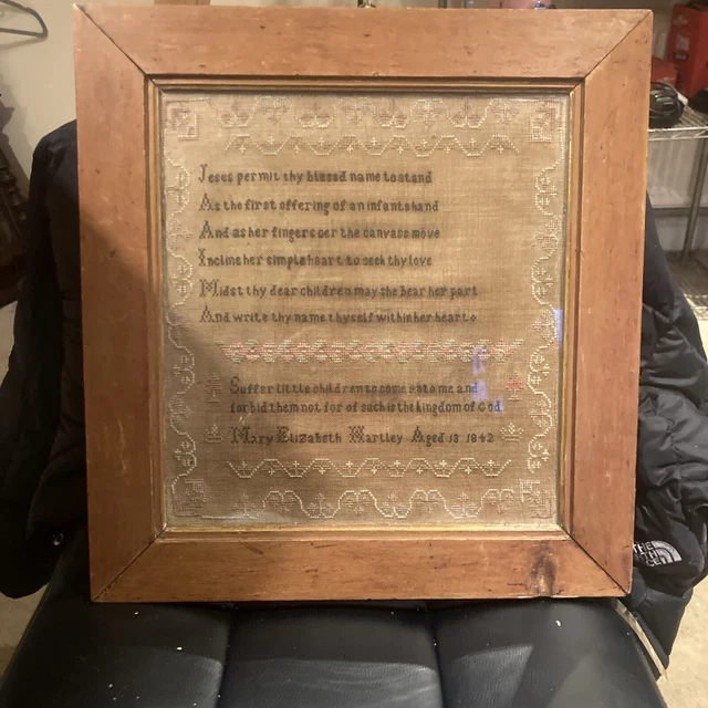 ANTIQUE VICTORIAN SAMPLER mary elizabeth hartley age 13 1842 fine work ...
