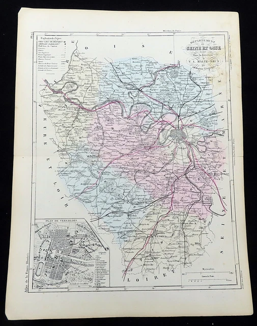 ANTIQUE MAP OF The Palace of Versailles Paris France Seine et Oise 1853 ...
