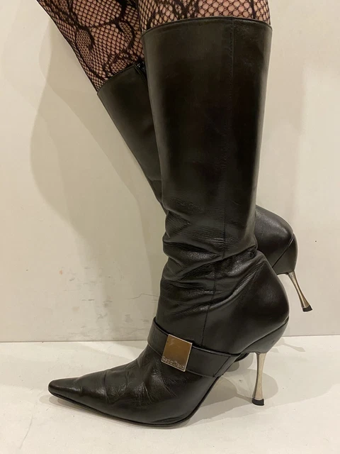 AMAZING RED OR Dead Retro Y2K Pointed Toe Metal Heel Mid Calf Boots UK8 ...