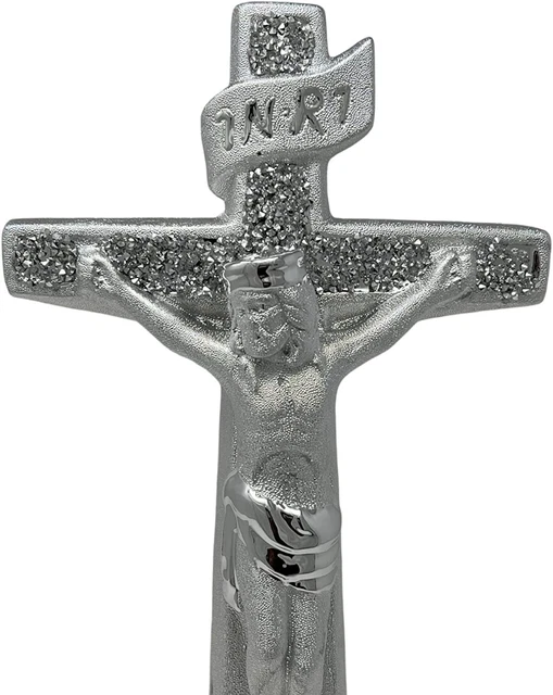 JESUS CHRIST STATUE Church Cross Christian Sparkle Bling Crushed ...