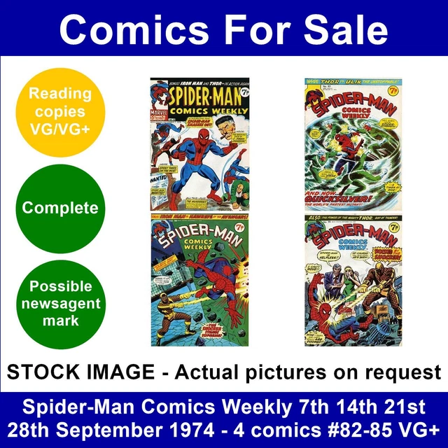 SPIDER-MAN COMICS WEEKLY 7th 14th 21st 28th September 1974 - 4 comics ...