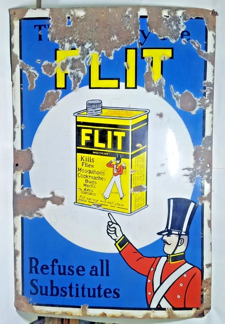 ANTIGUO ORIGINAL FLIT Insecticide Mata Raro Porcelana Letrero Esmaltado ...