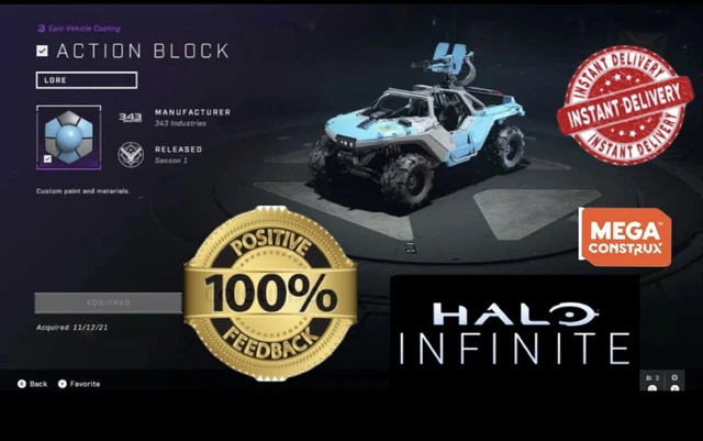 HALO INFINITE MEGA Construx Action Block Coating WARTHOG Skin Code RARE ...