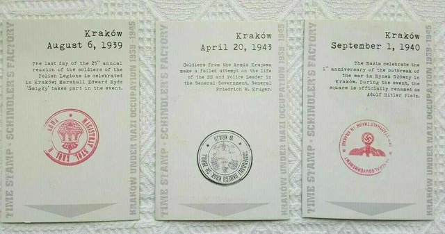 3 SCHINDLER'S FACTORY Time Stamp Cards ~ 6/8/39-20/4/43-1/9/39 Krakow ...