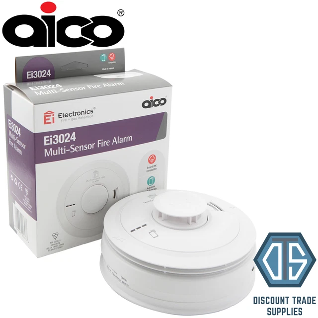 AICO EI3024 MULTI-SENSOR Fire Alarm Battery Back Up & Easy Fit Base £49 ...