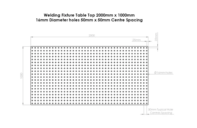 WELDING BENCH TOP / Table / Fixture / Jig DXF File 2000mm x 1000mm 16mm ...