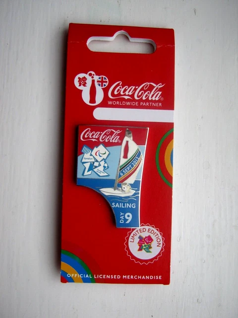 RARE COCA Cola- London Olympic Games Pin Badge 2012-- Day 9 Sailing £5. ...