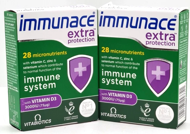 2 X VITABIOTICS Immunace Extra Protection 30 Tablet Immune System EXP ...