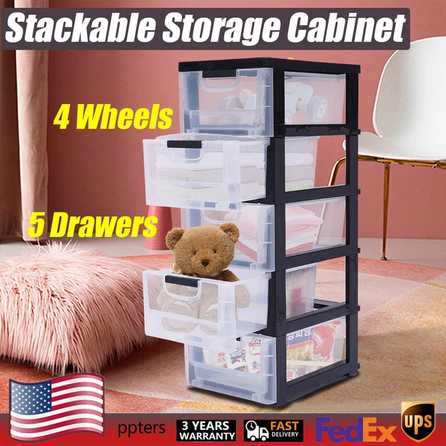 PP PLASTIC STORAGE Cabinet 5 Drawers Stackable Clothes Storage Box ...