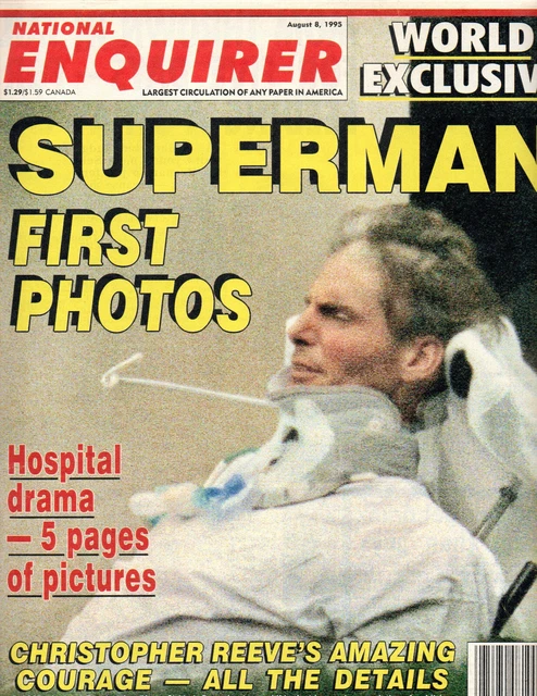NATIONAL ENQUIRER MAGAZINE August 8 1995 Christopher Reeve Tom Arnold £ ...