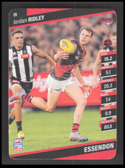 AFL 2024 TEAMCOACH Essendon Jordan Ridley 15 Card CB-1-9-A-24 $2.22 ...