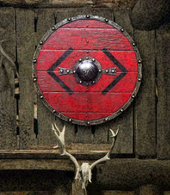 MEDIEVAL GREY OUROBOROS Battleworn Viking Shield Medieval Greek Round ...