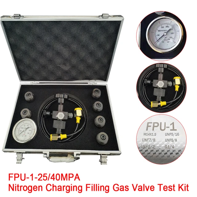 7IN1 HYDRAULIC ACCUMULATOR Nitrogen Charging Filling Gas Valve Test Kit ...