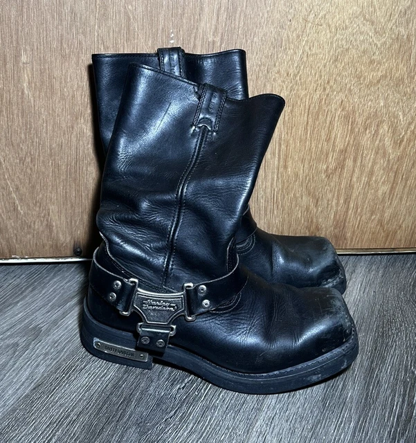 MEN'S HARLEY-DAVIDSON LOGO Harness Black Leather Tall Biker Moto Boots ...