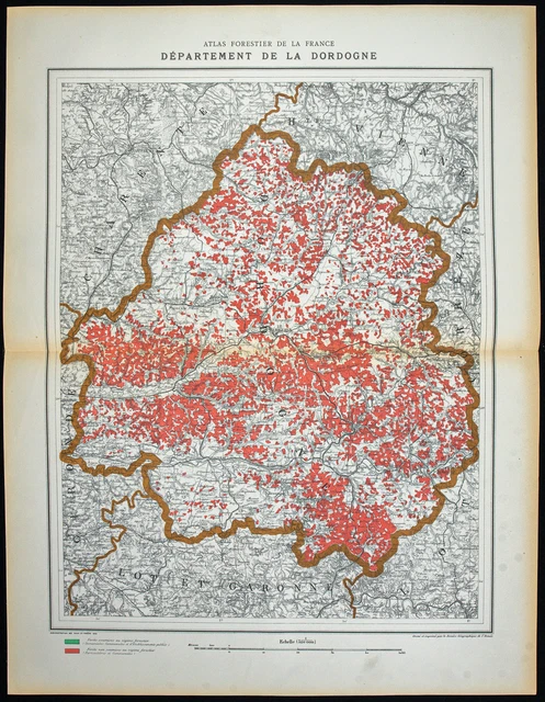 1912 - DORDOGNE - map of the forests of the department - rare and large ...