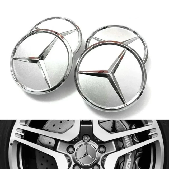 4 X LOGO Emblème Mercedes Jante Cache Moyeu Centre De Roue Insigne Gris ...