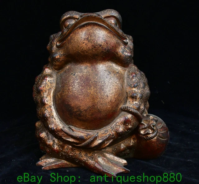 8.6'' OLD CHINESE Bronze Golden Toad Spittor Frog Animal Statue ...