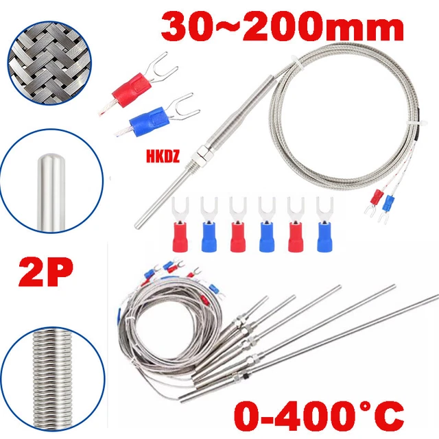 K TYPE 30~200MM Thermocouple Temperature Sensor Probe 0-400°C 2P ...