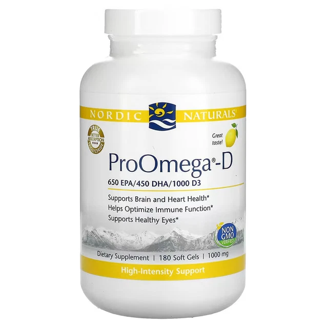 NORDIC NATURALS, PROOMEGA-D, Lemon, 1,000 mg, 180 Soft Gels, Expiry ...