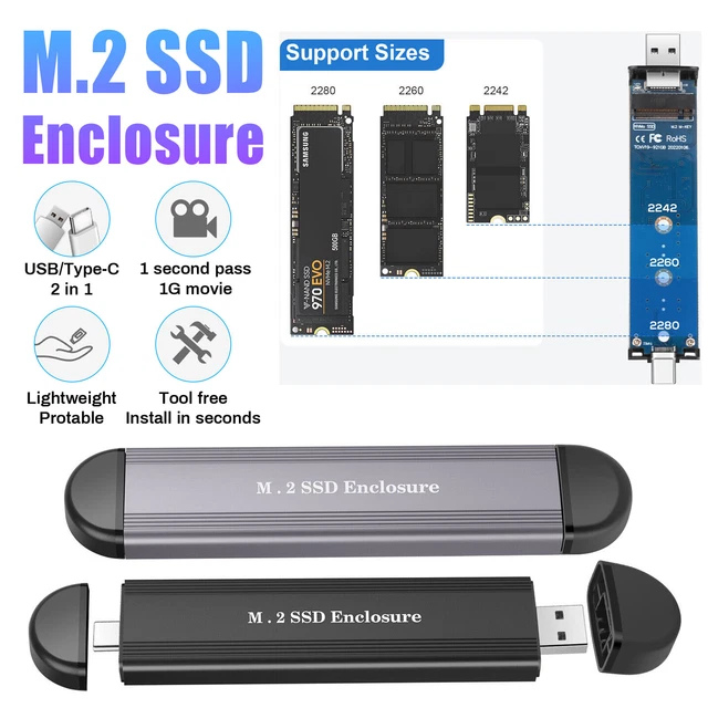 M2 SSD CASE NVMe NGFF Enclosure M.2 to USB Type C 3.2 SSD Adapter for ...