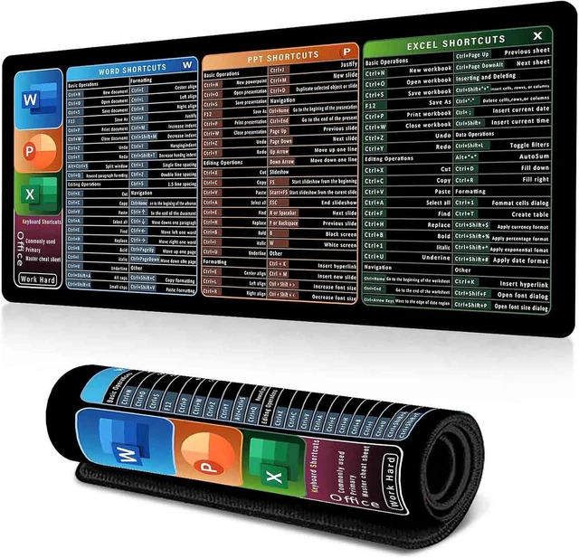 EXCEL CHEAT SHEET Desk Pad, Updated Shortcuts Mouse Pad Black-excel $37 ...