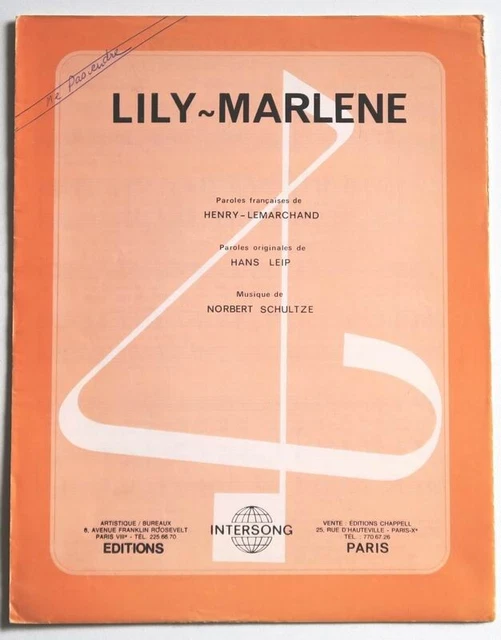 PARTITION SHEET MUSIC HANS LEIP / NORBERT SCHULTZE : Lily Marlene * 40 ...
