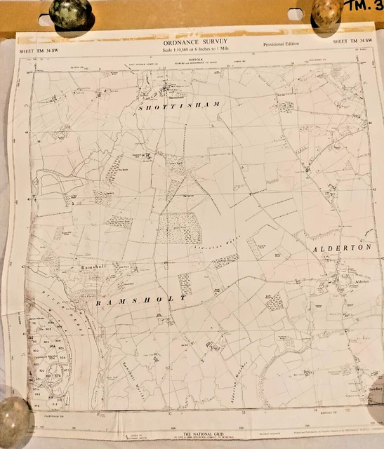 ORIGINAL 1958 OS Map Suffolk TM34SW Alderton Ramsholt Shottisham River ...