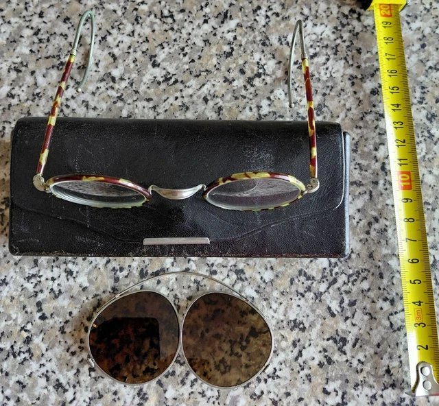 TRÈS ANCIENNE PAIRE Lunettes Lorgnons de vue Écaille et Métal + support ...