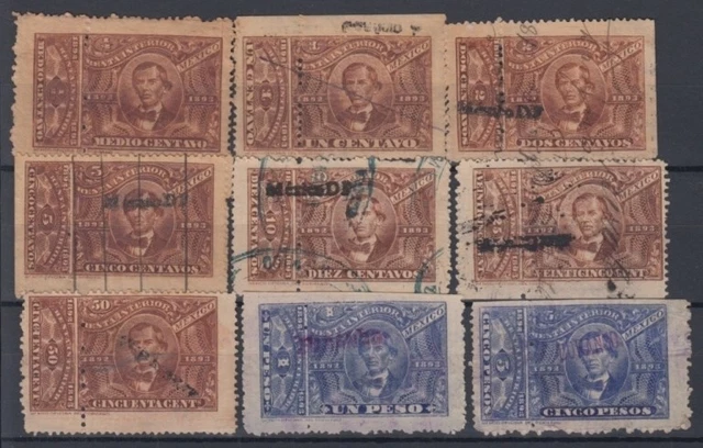 F-EX4684 MEXICO REVENUE RENTA INTERIOR 1891-92. 1/2c, 2c, 5c, 10c, 25c ...