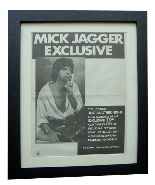 MICK JAGGER+ANOTHER NIGHT+POSTER+AD+RARE+ORIGINAL 1985+Framed+Fast World Ship EUR 98,08 ...