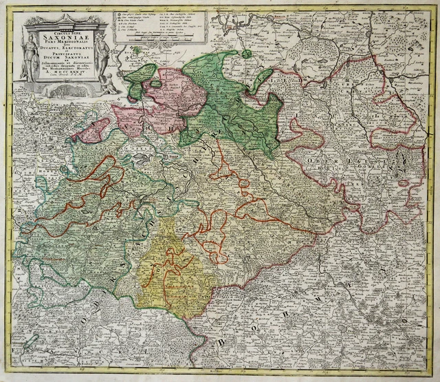 SASSONIA TURINGIA, GERMANIA Originale Incisione Cartina Geografica ...