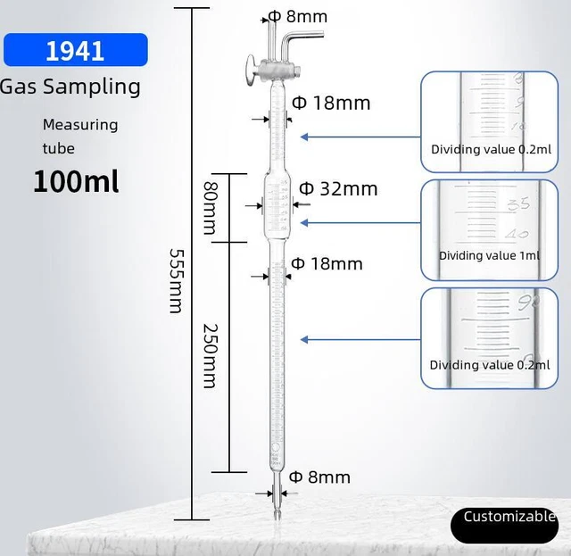 ORIGINAL GLASS OXYGEN Measuring Tube Gas Burette Lab Supply Chemistry ...