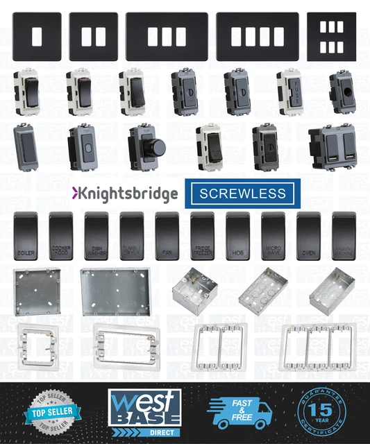 KNIGHTSBRIDGE SCREWLESS METAL Grid Front Plate Switch Components Matt ...