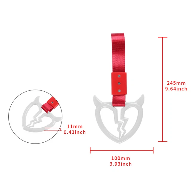 CAR ACCS JDM Devil Broken Heart TSURIKAWA White Ring Red Nylon Handle ...