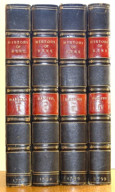 HISTORY OF KENT, Edward Hasted 1st Edition 4 vols antique book 1778-99 ...