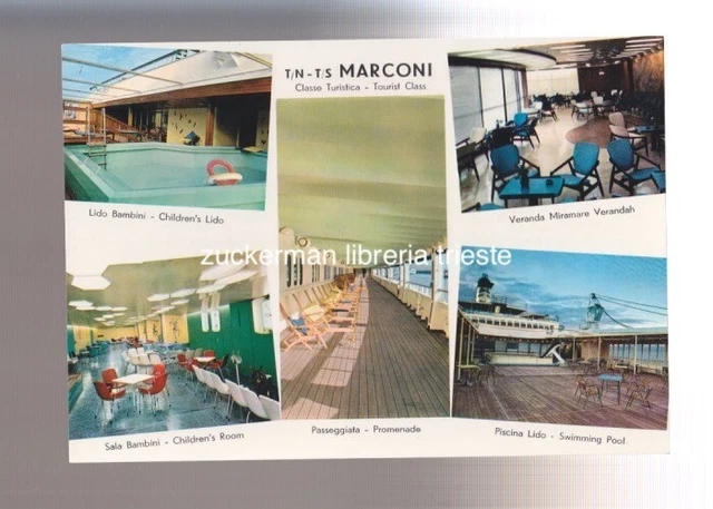 CARTOLINA NAVE TN MARCONI classe turistica arredi interno LLOYD ...