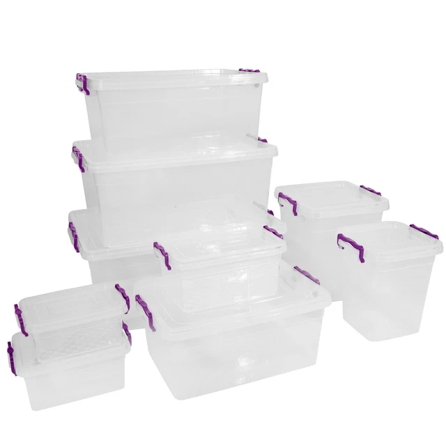 PLASTIC STORAGE BOX Boxes Lid Handles Food Container Home Kitchen ...