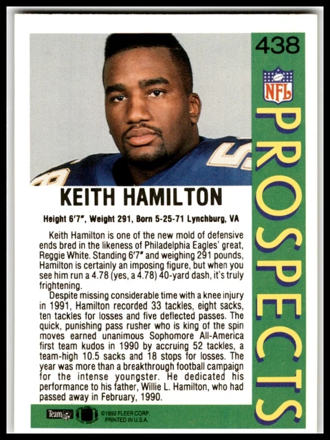 1992 FLEER #438 Keith Hamilton Pittsburgh Panthers recrue EUR 1,66 ...