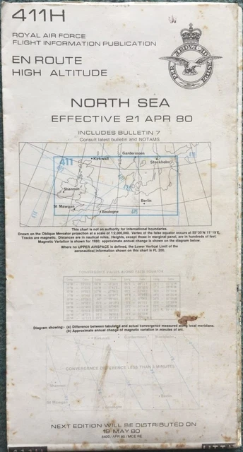 RAF - FLIGHT Route Map 411H North Sea High Altitude (April 1980) £2.00 ...