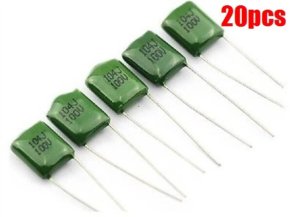 20PCS 100V 0.1UF 100Nf 100000PF 2A104 J ±5% Mylar Film Capacitor Radial ...
