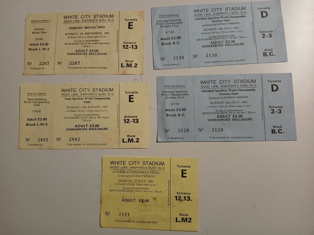 SPEEDWAY WHITE CITY Individual Tickets 1980s x 5 speedway collection ...