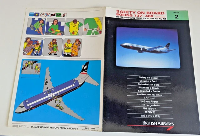 BRITISH AIRWAYS BOEING 737-400 Issue 2 flight safety card £10.00 ...