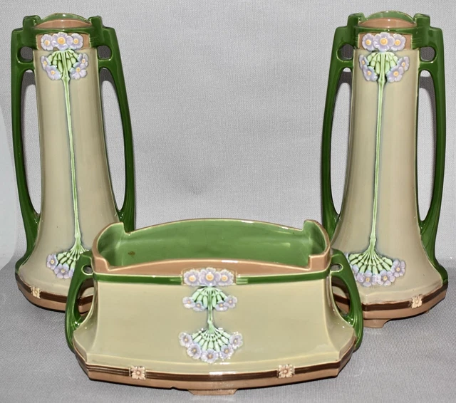 RARE ANTIQUE ART NOUVEAU EICHWALD VASE & JARDINIERE GARNITURE SET c1900 ...