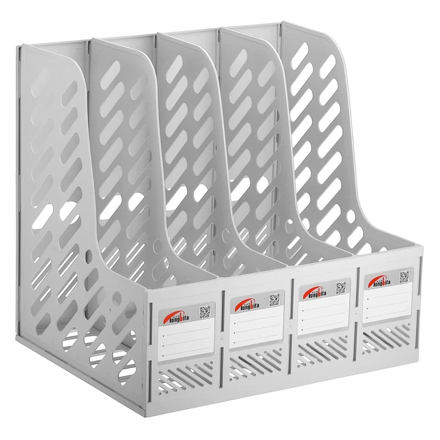 MAGAZINE FILE HOLDER, PP Plastic Vertical 4 Compartment Storage Rack ...
