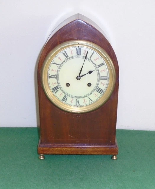 ANTIQUE CLOCK ELEGANT Inlaid Lancet Case 8-Day Chiming Working Charles ...