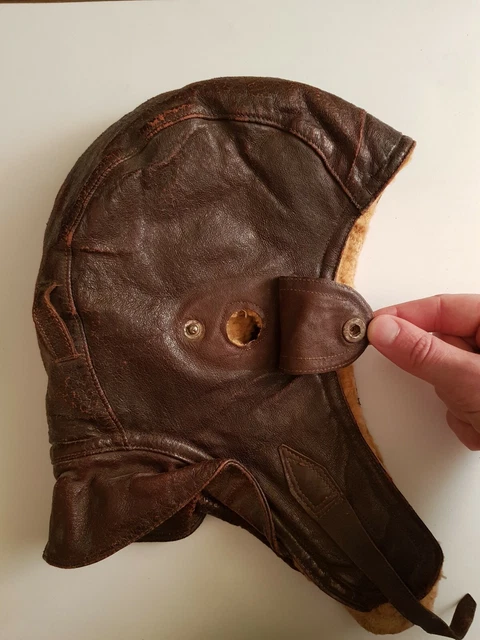 WW2 WWII GERMAN Luftwaffe Leather Flying Helmet - Aviator Cap (READ ...