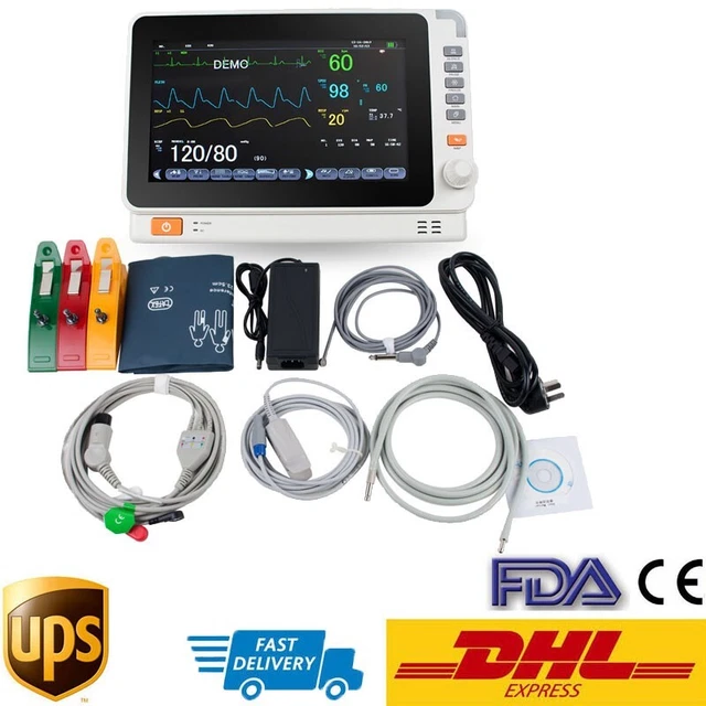 PORTABLE 10& MEDICAL Patient Monitor Vital Signs-ECG NIBP RESP TEMP ...