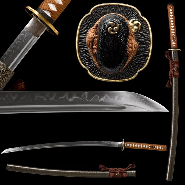 JAPANESE SAMURAI KATANA Sword Real Clay Tempered T10 Steel Hamon Full ...